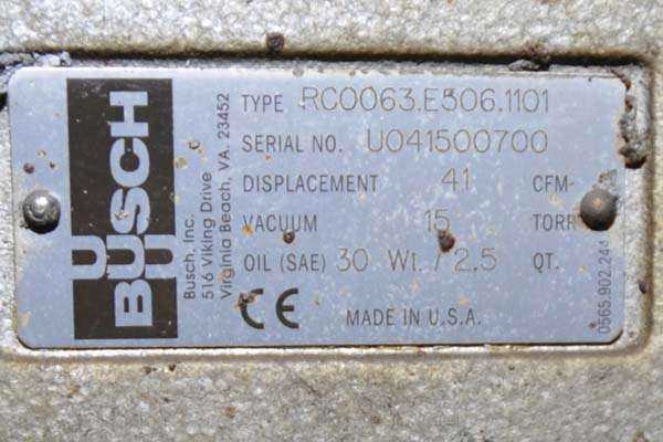 Used Busch R5 RC0063-E5061101 3 HP Vacuum System For Die Casting For ...