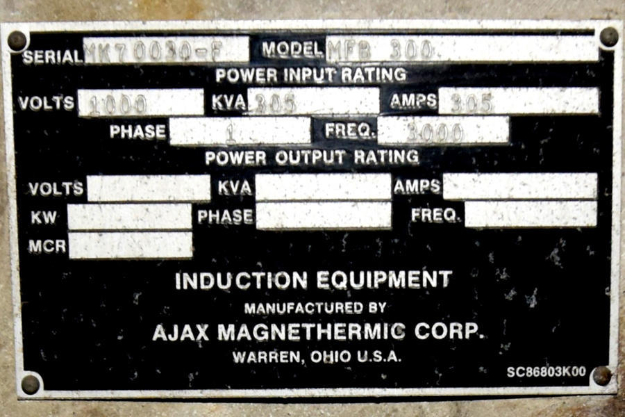 Used Ajax Tocco Magnathermic MFB 300 100 kW Induction Aluminum Melting ...